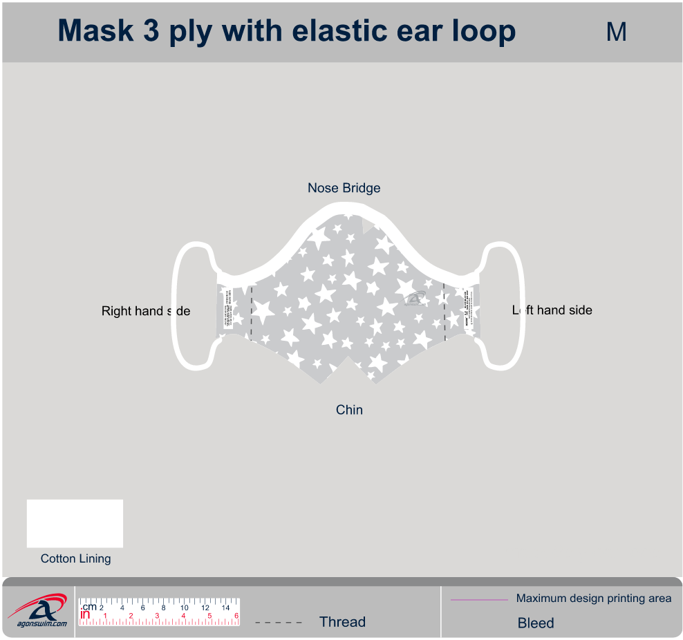 Latch microfiber Mask 3 ply with ear loops Fully Front Lined (2021 ...