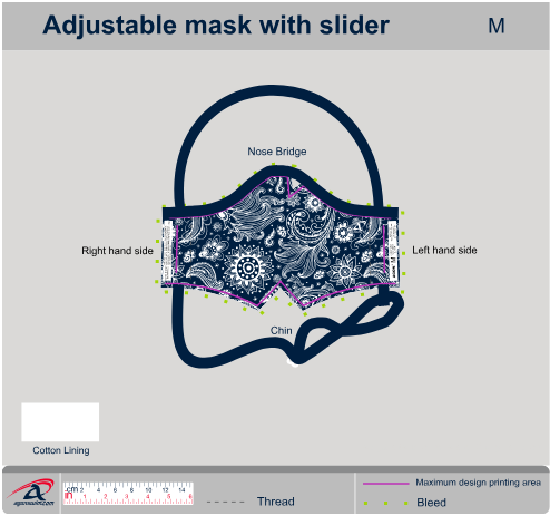 Latch microfiber Adjustable mask 3 ply with slider Fully Front Lined ...