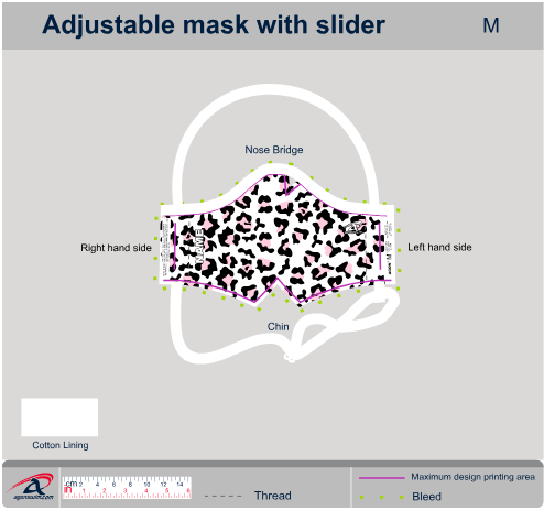 Latch microfiber Adjustable mask 3 ply with slider Fully Front Lined ...