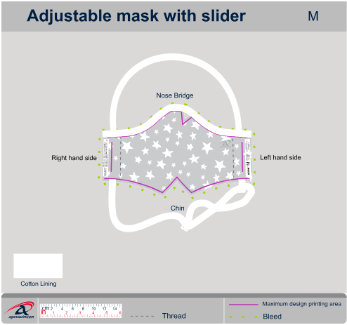 Latch microfiber Adjustable mask 3 ply with slider Fully Front Lined ...