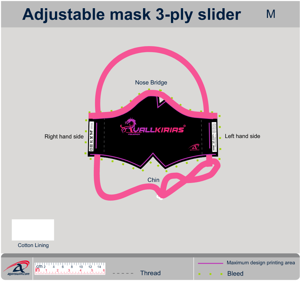 Latch microfiber Adjustable mask 3 ply with slider Fully Front Lined ...